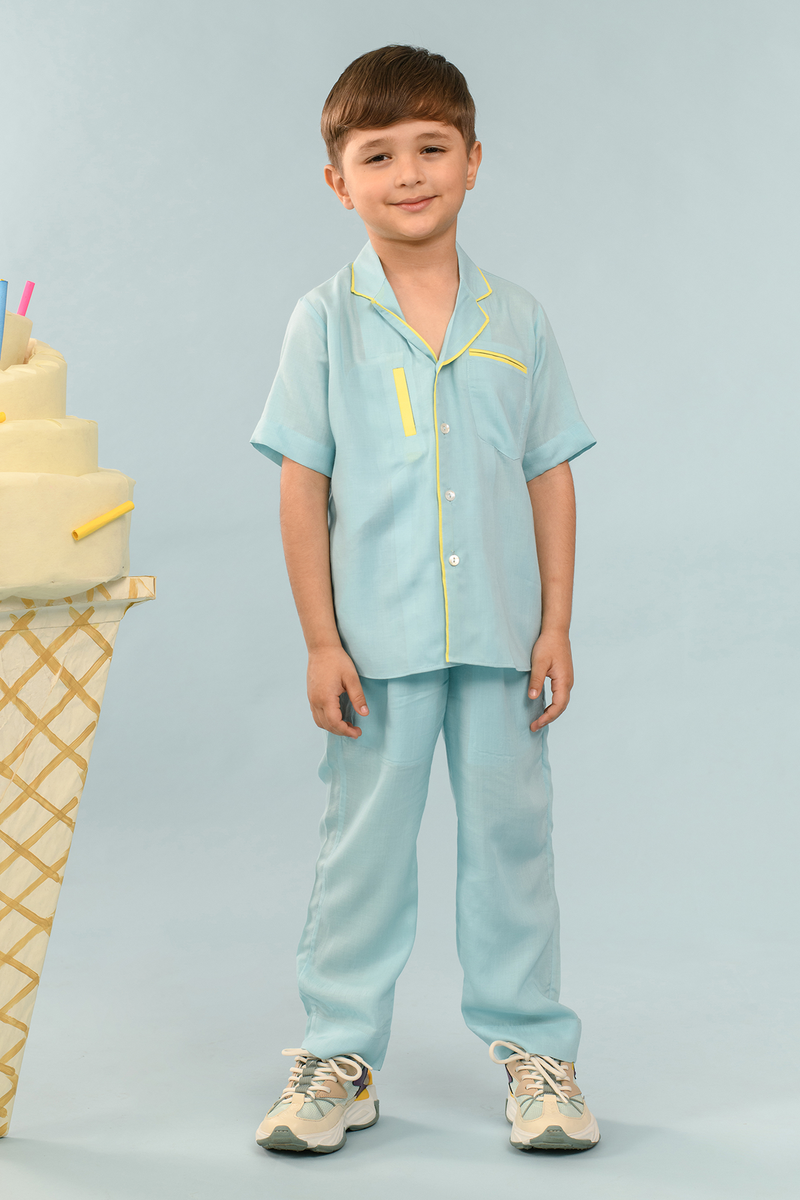 Beryl- Aqua Blue Coord Set For Boys – Littleens