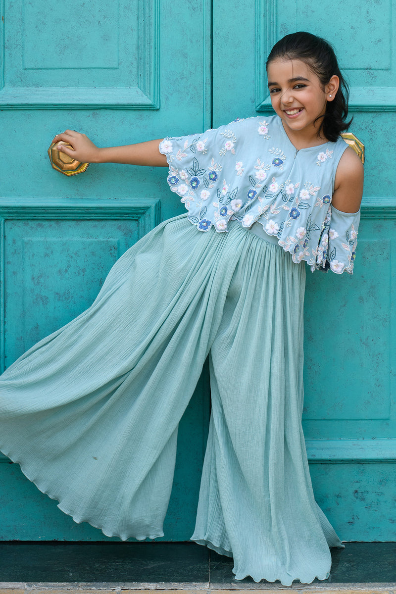 SHIRIN - Thread Embroidered Vortex Blue Jumpsuit – Littleens